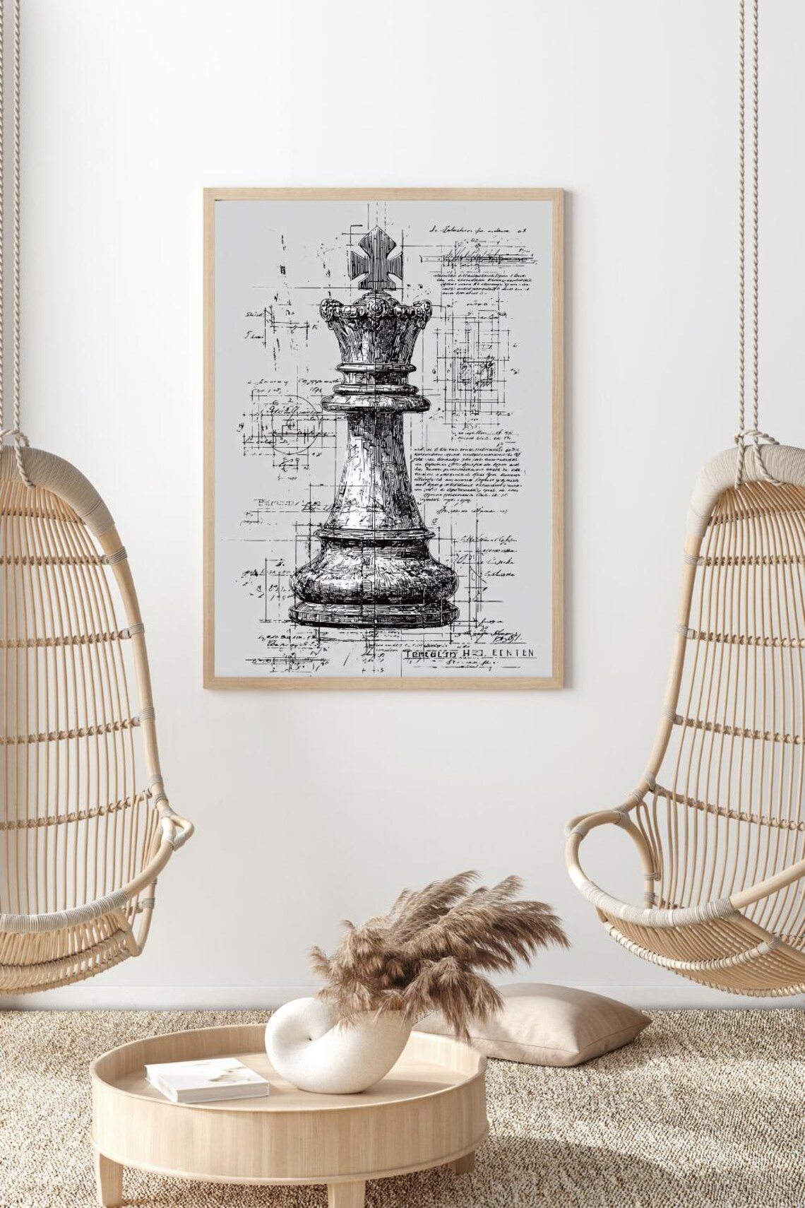 Chess King Blueprint Art | Da Vinci Style Technical Drawing | Black ...