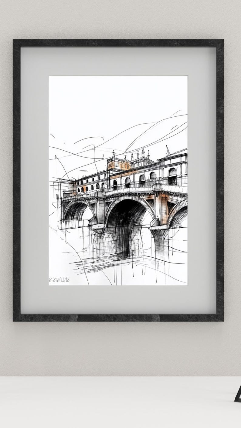 Ponte Vecchio Florence Sketch | Black & White Line Drawing | Minimalist ...