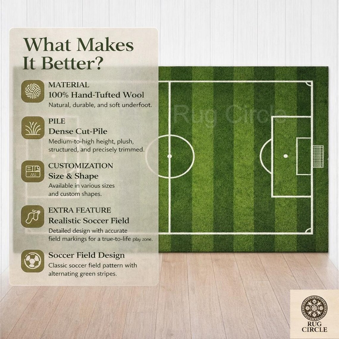 4x6 Hand-tufted Wool Kids Rug | 8x10 Football Field Sports Theme Carpet ...