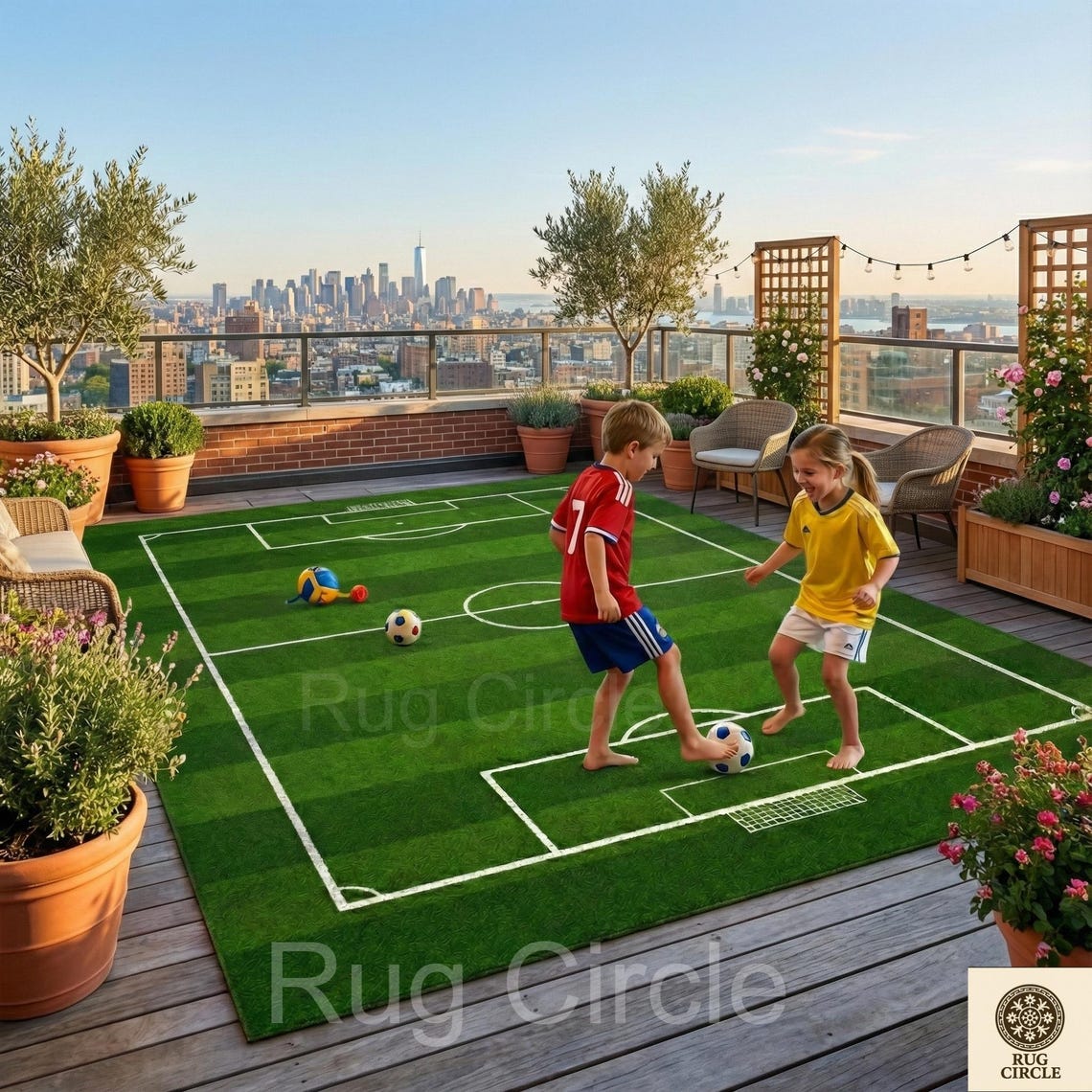4x6 Hand-tufted Wool Kids Rug | 8x10 Football Field Sports Theme Carpet ...