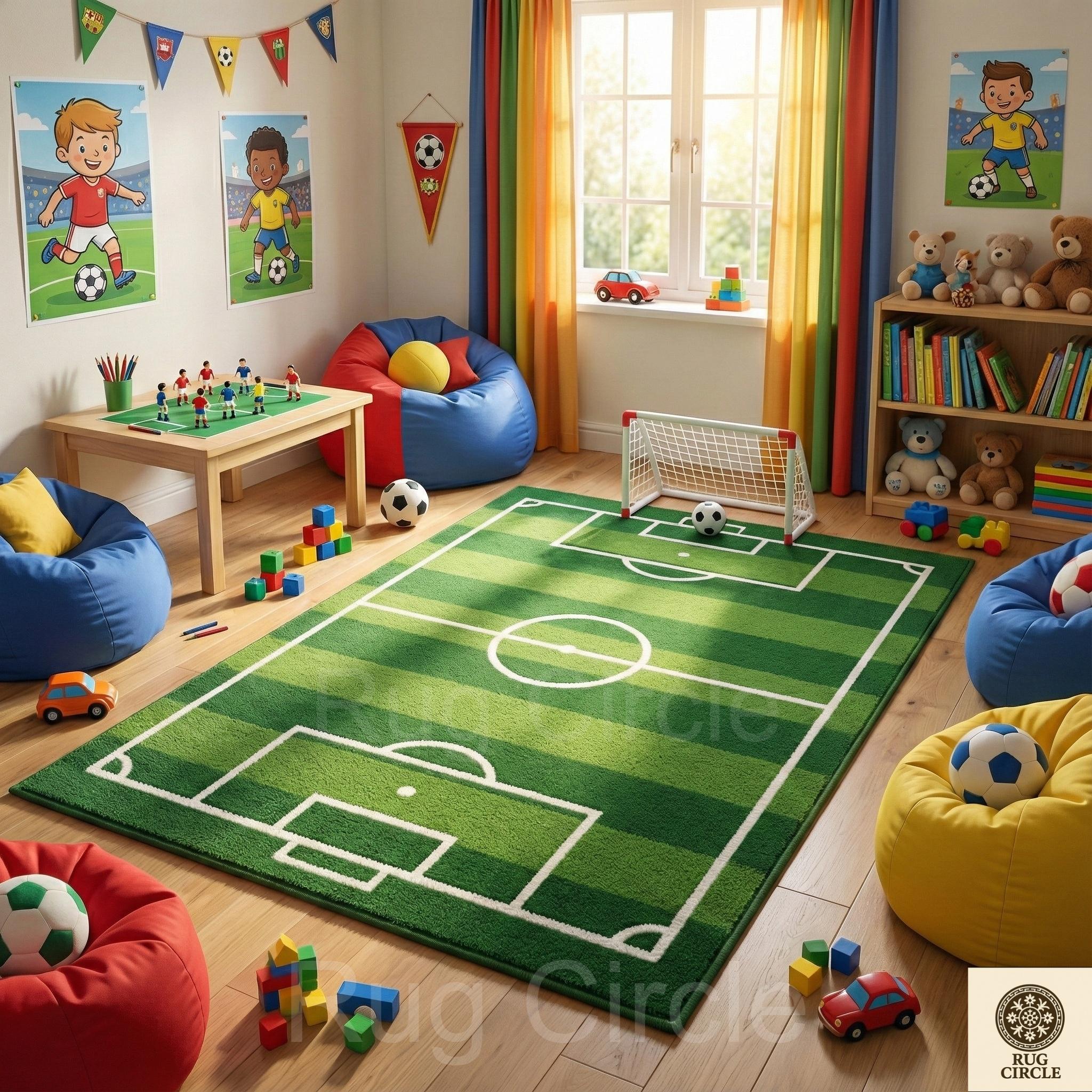 4x6 Hand-tufted Wool Kids Rug | 8x10 Football Field Sports Theme Carpet ...