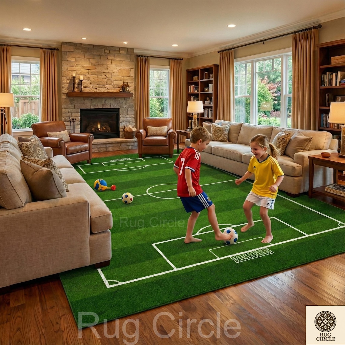 4x6 Hand-tufted Wool Kids Rug | 8x10 Football Field Sports Theme Carpet ...