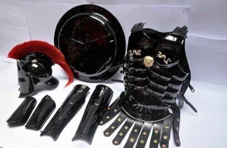 Black Roman Muscle Cuirass Armor – Gladiator Chest Plate With Pauldrons ...