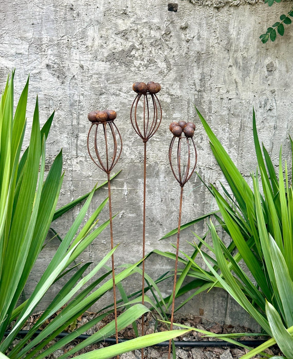 Rustic Metal Flower Garden Stakes, Set of 3, Handmade Yard Art - Etsy