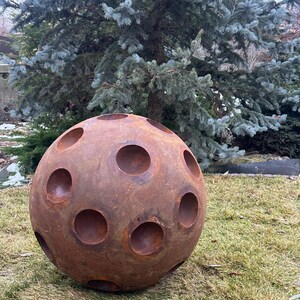 Large Rusty Corten Steel Garden Sphere, Modern Outdoor Sculpture (27 ...