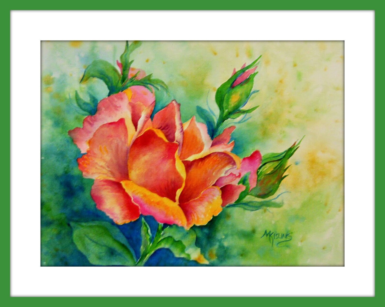 Rose Watercolor, Rose Art, Peach Rose, Peach Green, Single Rose, Rose ...