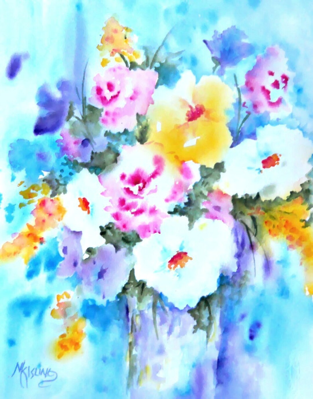 Soft Pastel Watercolor, Spring Bouquet, Floral Decor, Summer Flowers ...
