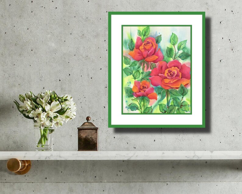 Red Roses Watercolor, Rose Art, Pink, Orange, Mauve,flowers, Original ...