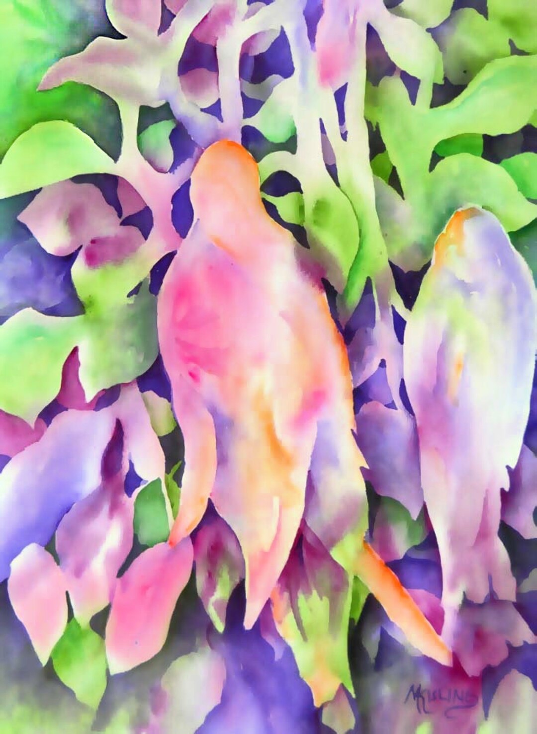 Bird Watercolor, Abstract Birds, Pink Birds, Purple Birds,lime Green ...
