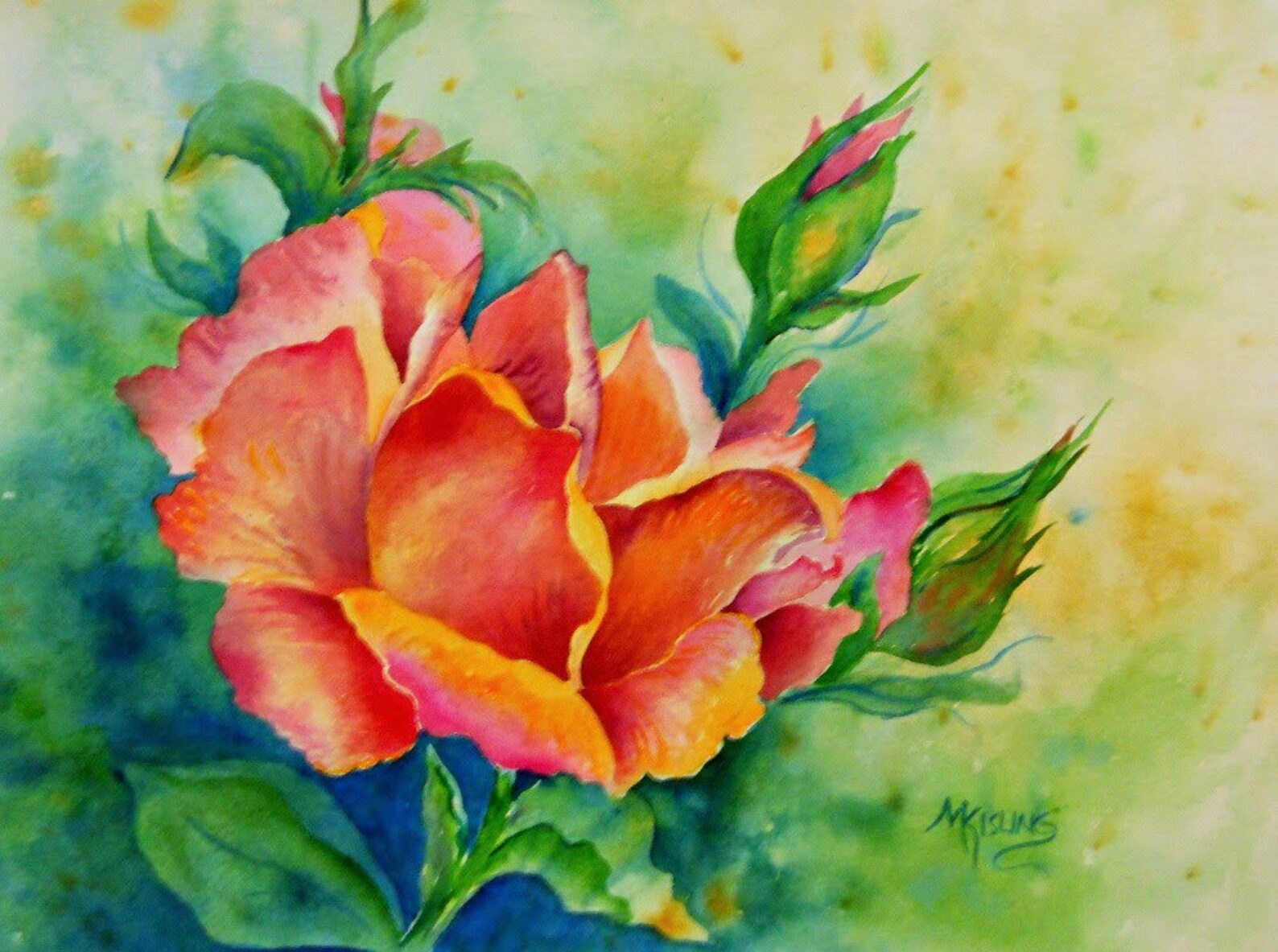 Rose Watercolor, Rose Art, Peach Rose, Peach Green, Single Rose, Rose ...