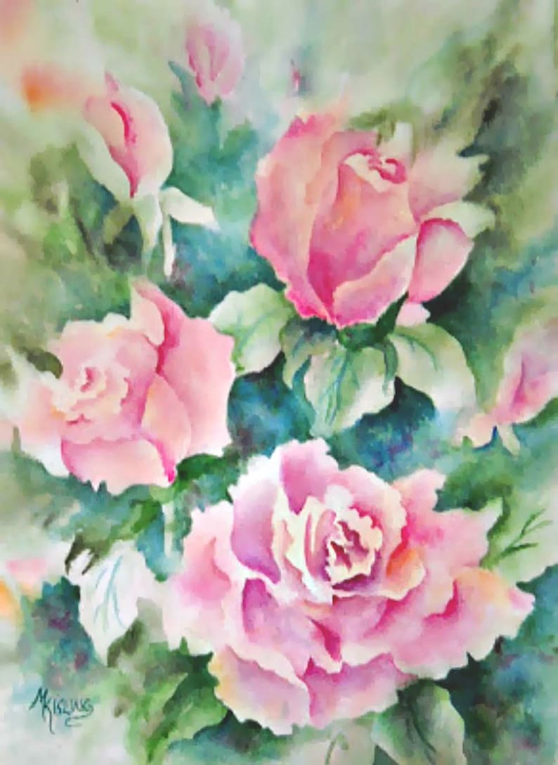 Pink Roses Watercolor, Rose Art, Pink, Flowers, Original Art, Martha ...