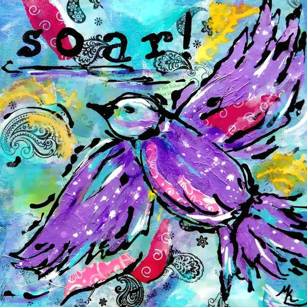 Mixed Media Bird - Etsy