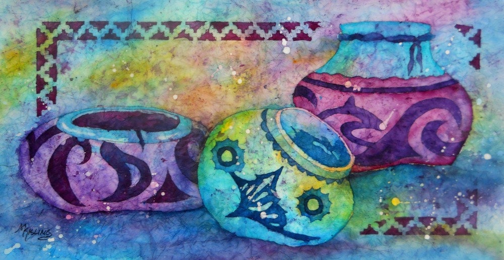 Southwestern Pottery Watercolor, Batik Watercolor, Santa Fe Art ...