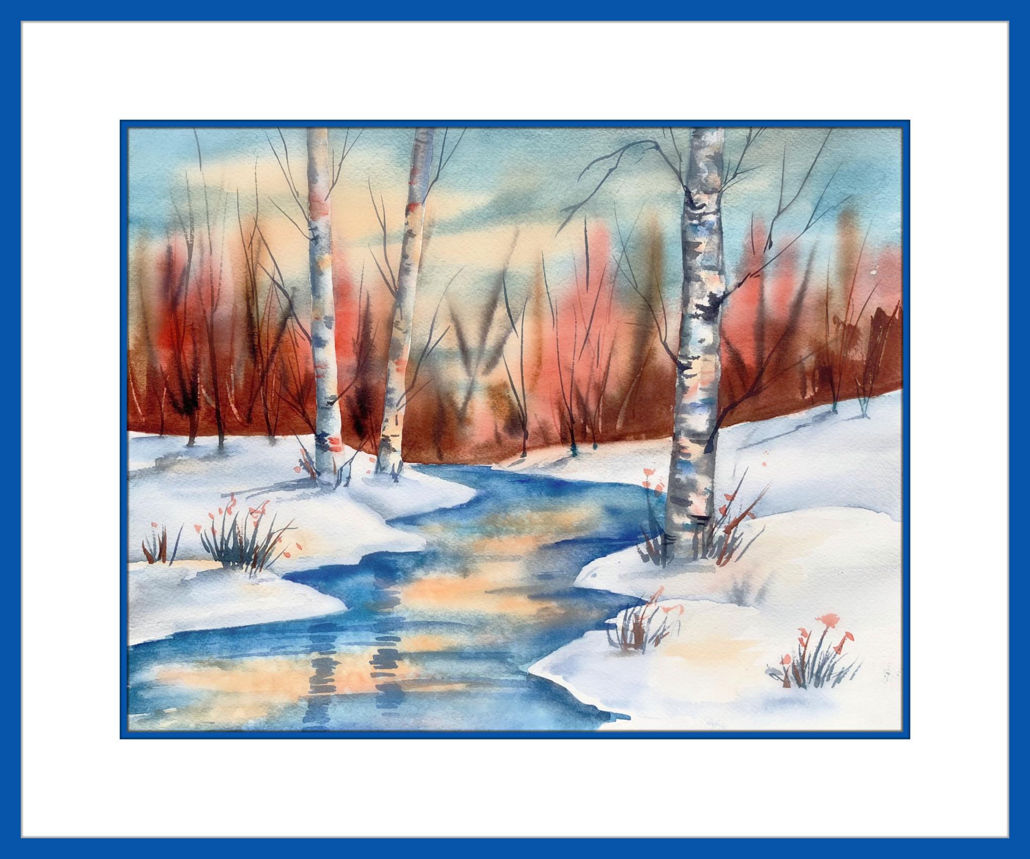 Aspen Tree Watercolor, Birch Trees, Mountain Stream, Watercolor Stream ...