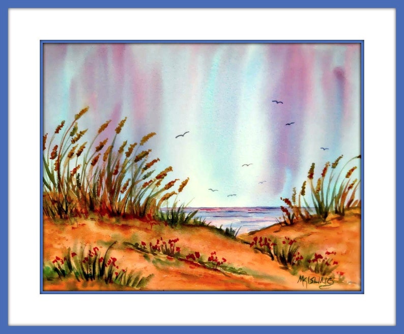 Seascape Watercolor Sand Dunes Beach Art Sky Water Sand - Etsy
