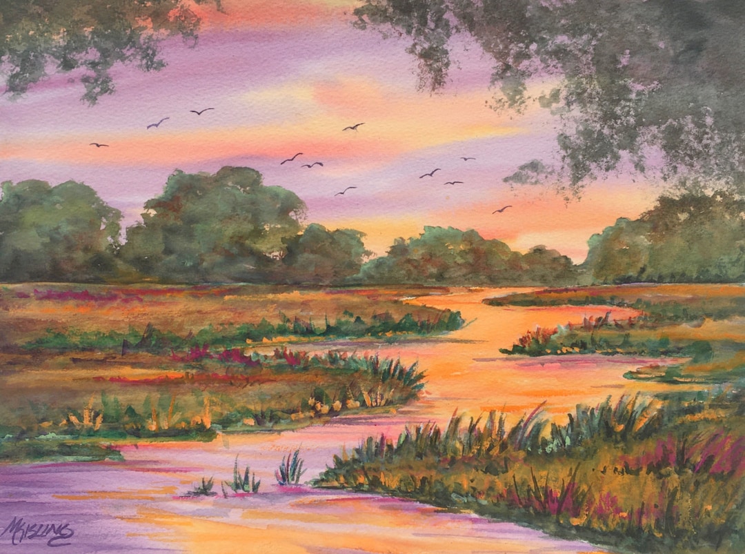 Marsh Painting, Low Country Watercolor, Watercolor Stream, South ...