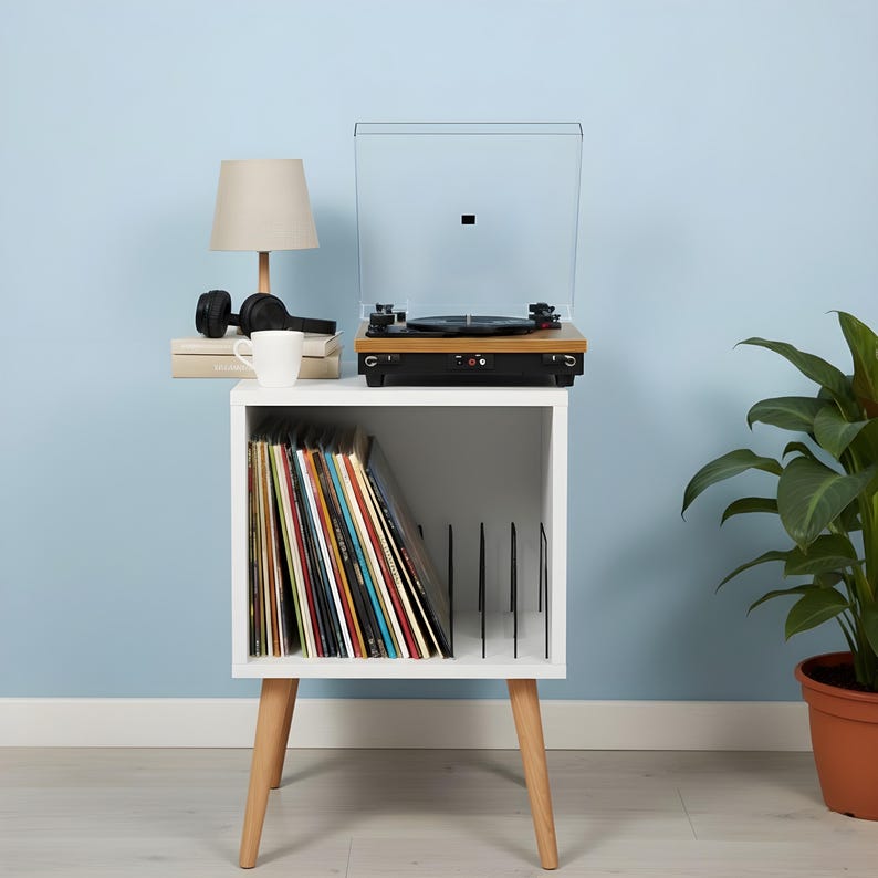 Personalized Retro Vinyl Record Player Stand, Mid Century Modern LP ...