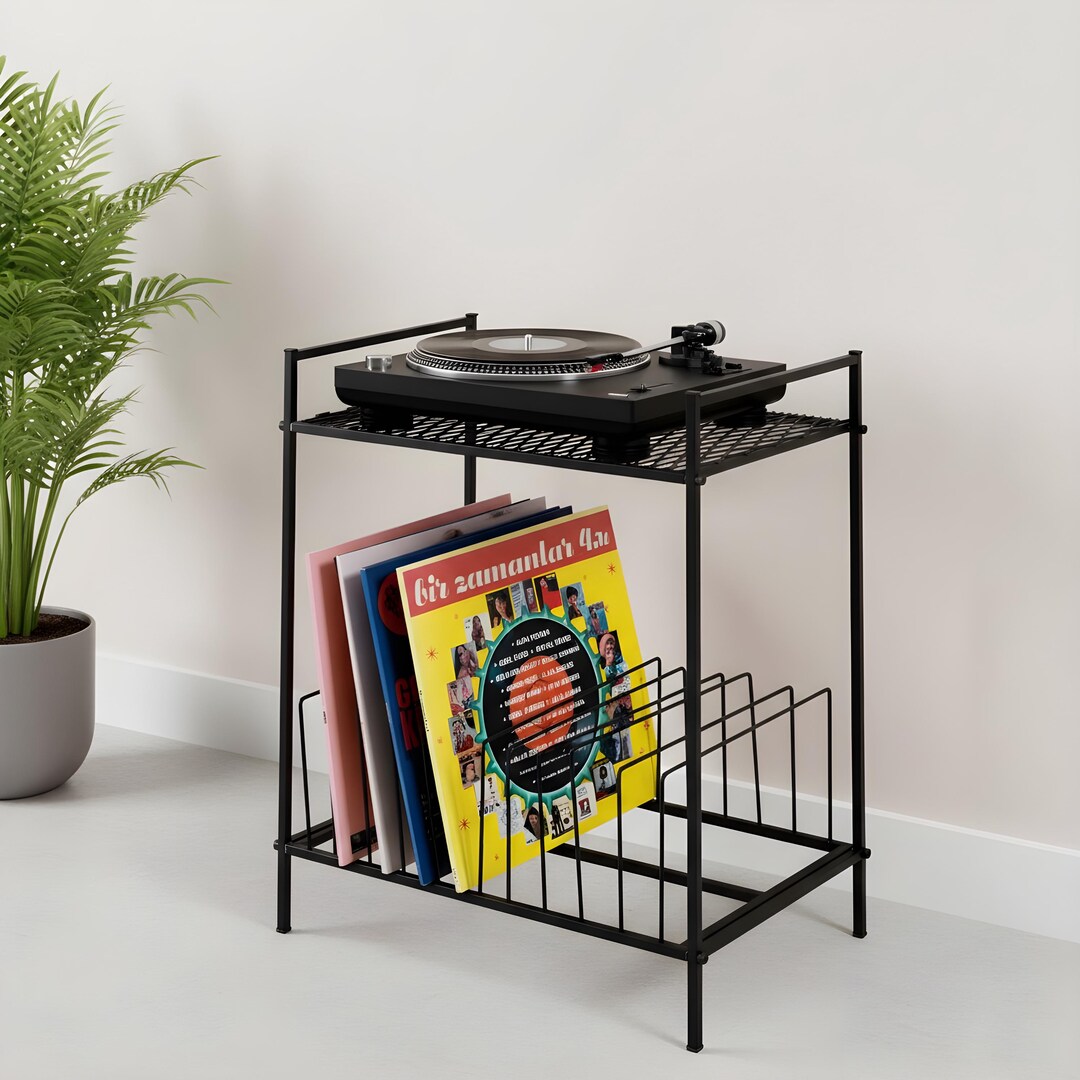 Black Metal Record Player Stand: Industrial Chic Vinyl Storage. - Etsy