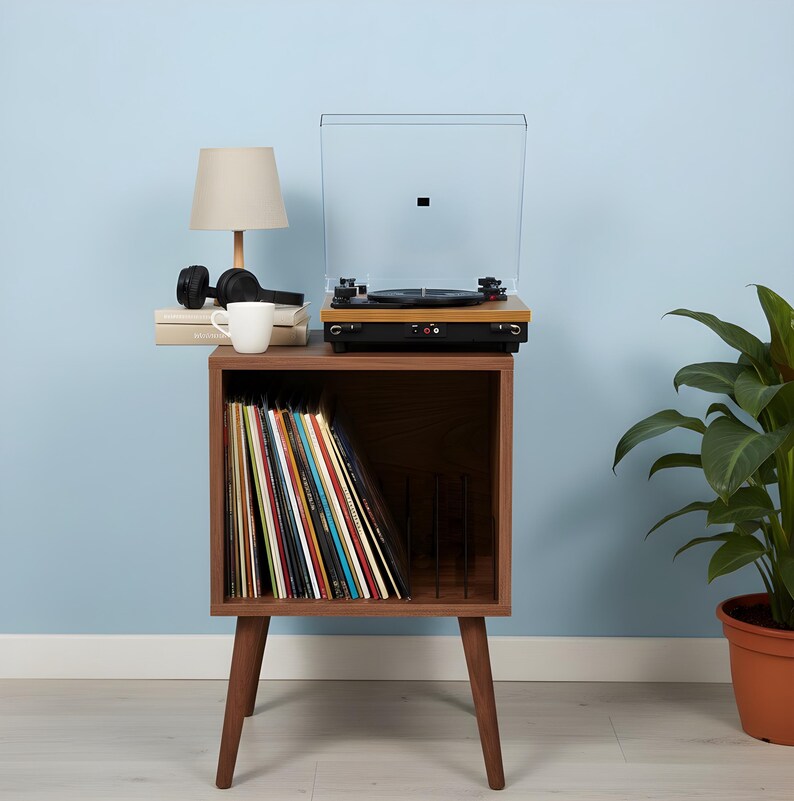Personalized Retro Vinyl Record Player Stand, Mid Century Modern LP ...