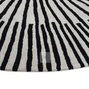 Modern Round Black and White Sunburst Rug – Hand Tufted Wool Circle ...