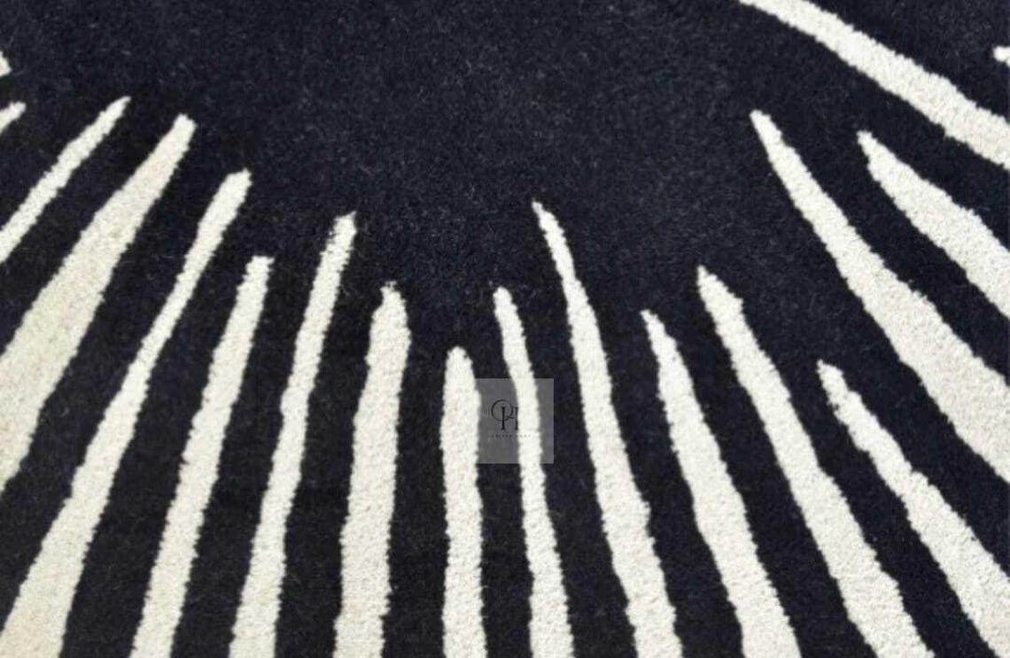 Modern Round Black and White Sunburst Rug – Hand Tufted Wool Circle ...