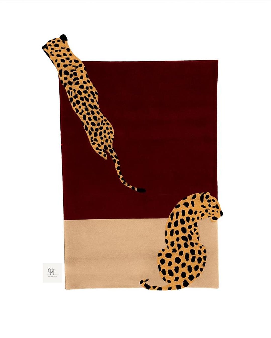 Hand-tufted Wool Cheetah Rug: Maroon & Beige Geometric Animal Print - Etsy