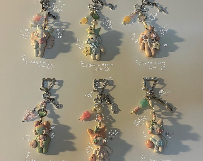 Handmade Clay Animal Keychain: Kawaii Doodle Buddy Bag Charm - Etsy