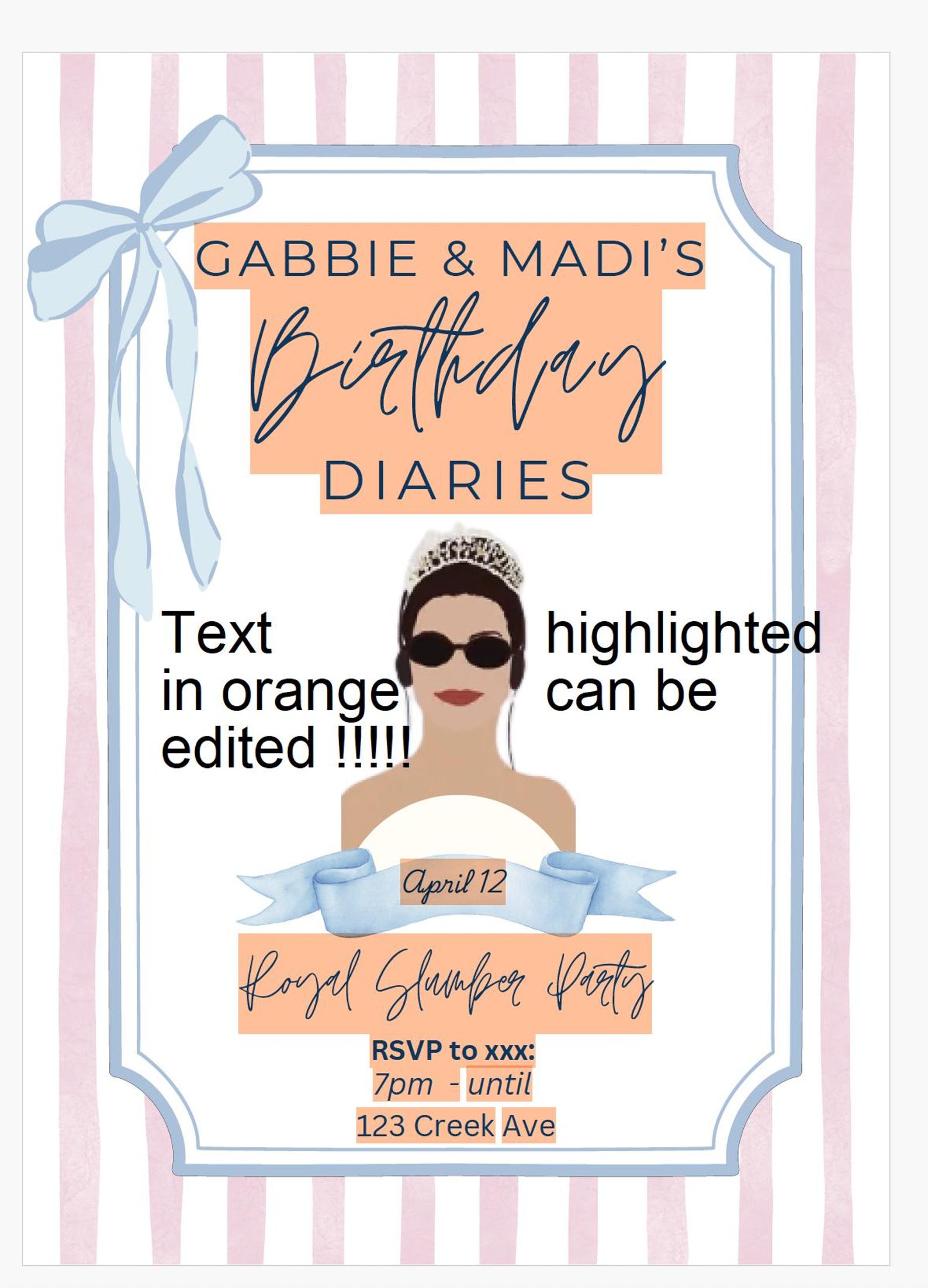 THE BIRTHDAY DIARIES Princess Diaries Birthday Invitation Template - Etsy