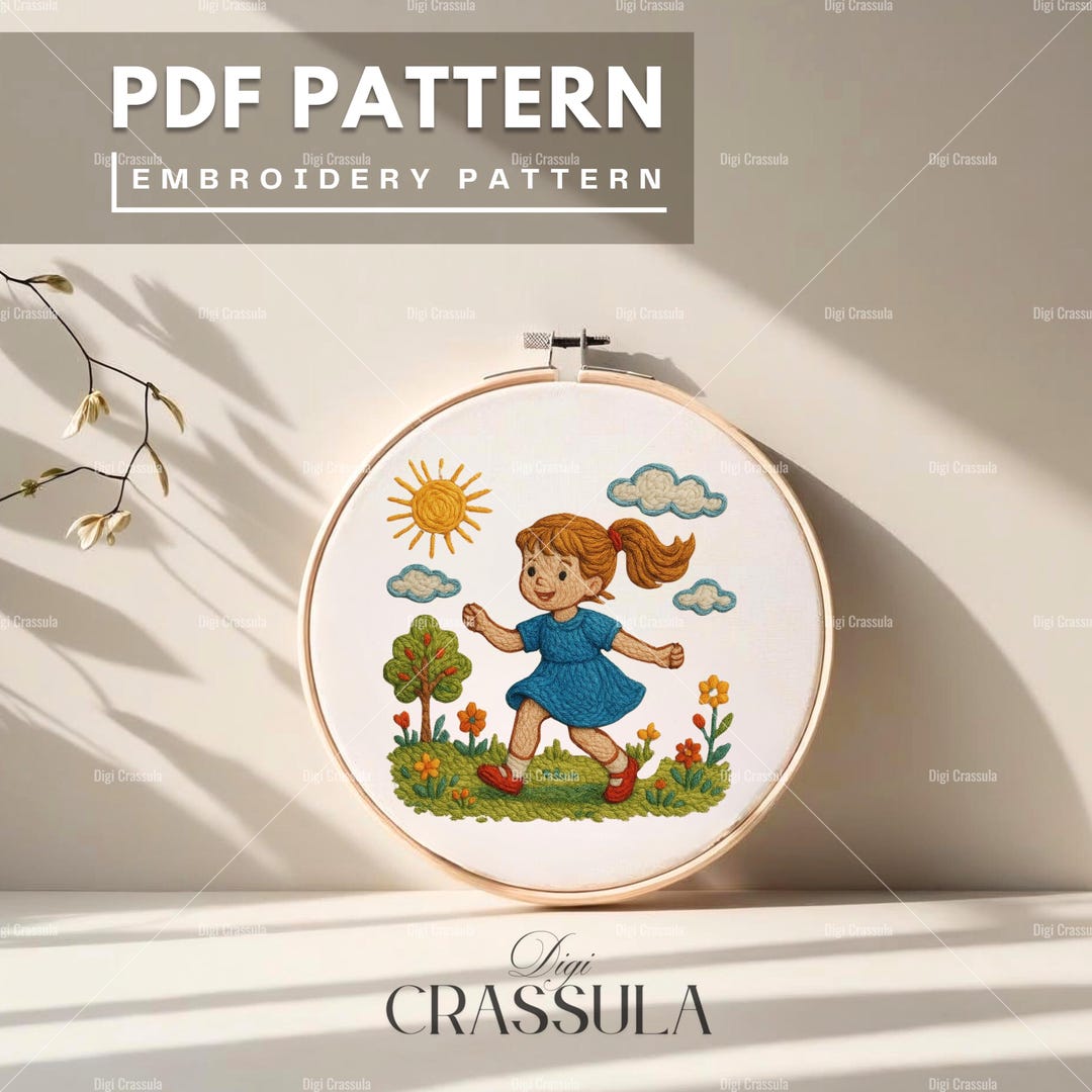Creative Little Girl Playing in the Park Embroidery - Design Hand ...