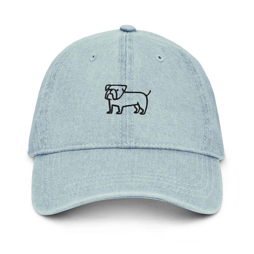 Denim Cap With Bulldog Embroidery – Minimalist Jeans Hat, Unisex Dog ...
