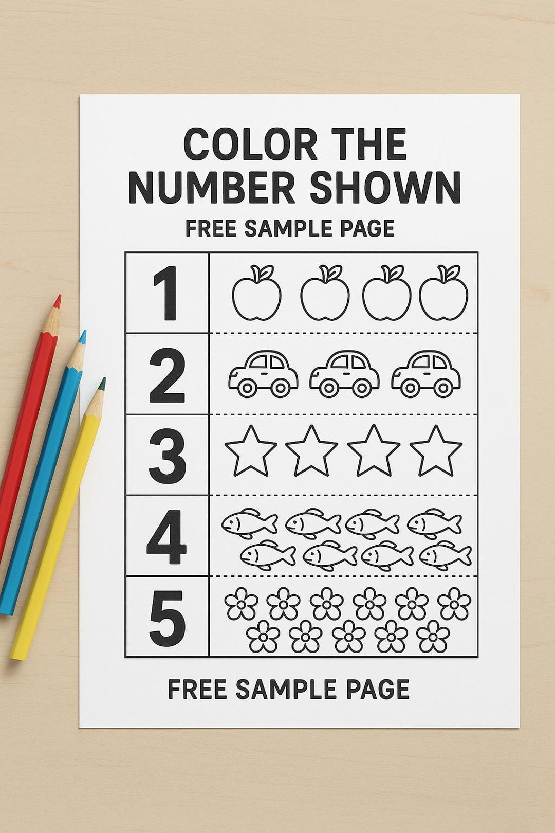 FREE Printable Coloring Worksheet – “color the Number Shown” Preschool ...