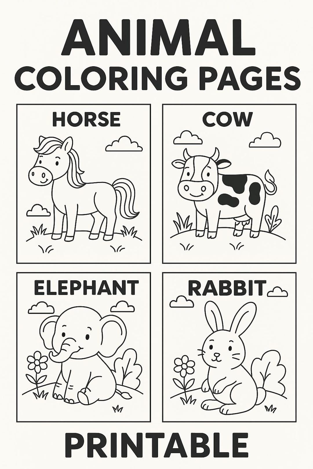 Cute Animal Coloring Pages for Kids | Dog, Cat, Elephant, Lion ...