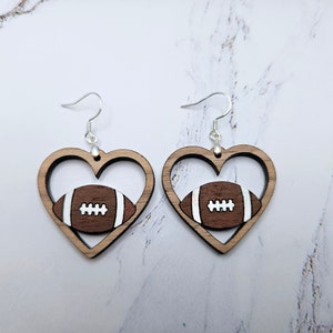 Heart With Football Dangle Earrings File, 2 Versions Digital Laser File ...