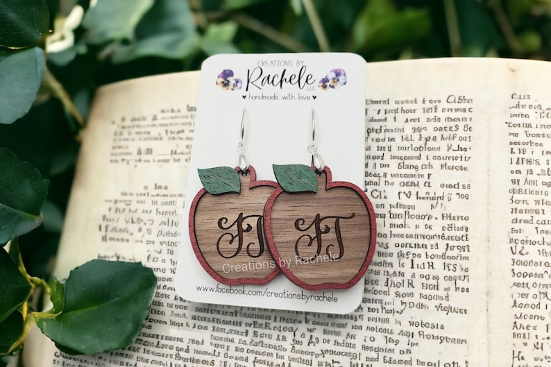 Apple Framed Earrings, Double Layer Dangle Earrings, Add Your Monogram ...