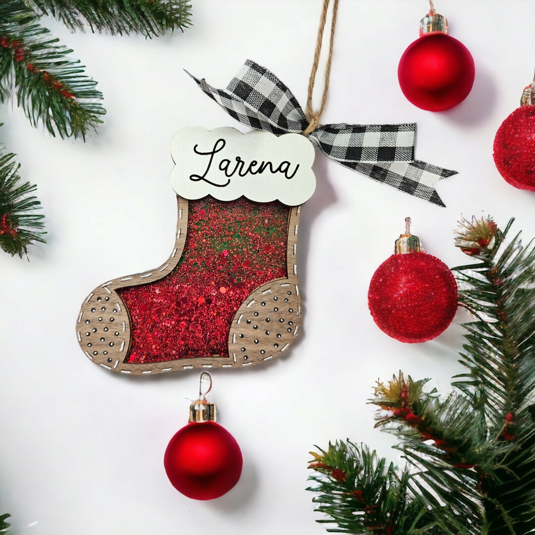Stocking Glitter SHAKER Ornament, Custom Name Christmas, Stocking Tag ...