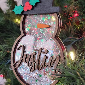 Snowman Glitter Shaker Christmas Ornament, Layered Snowglobe Ornament ...