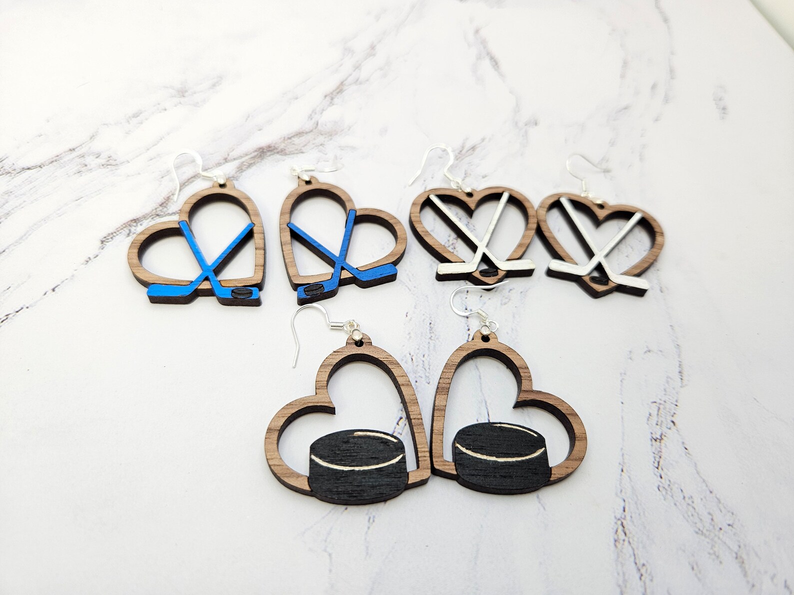 Hockey Sticks and Puck Heart Dangle Earring Svg, Digital Laser File ...