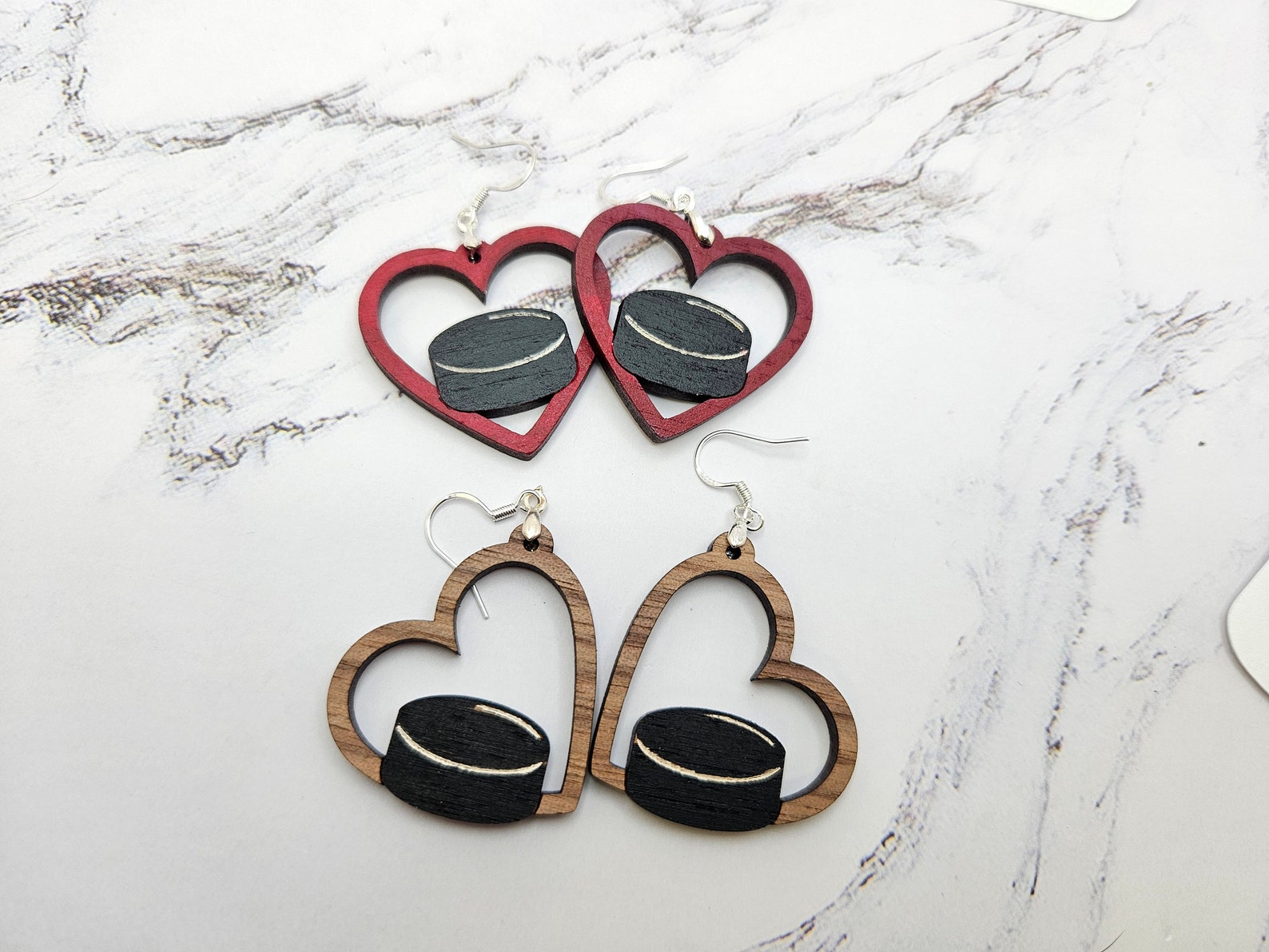 Hockey Sticks and Puck Heart Dangle Earring Svg, Digital Laser File ...