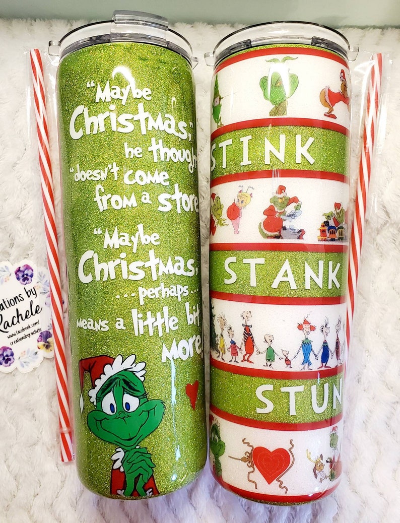 Grinch Christmas Custom Glittered Double Wall Tumbler Cup Free | Etsy
