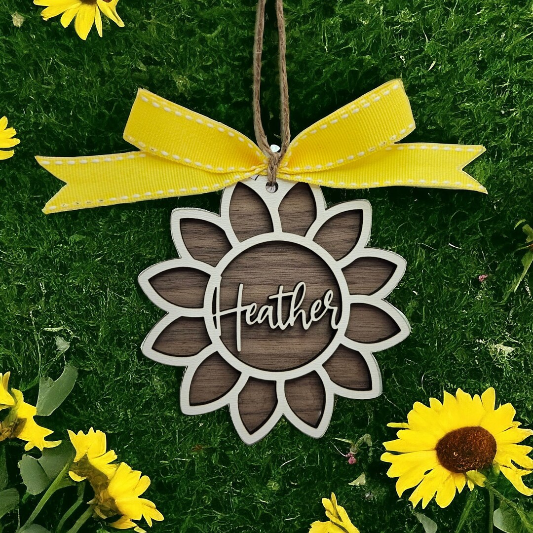 Sunflower Car Charm Christmas Ornament, Stocking Tag, 2023, Laser File ...