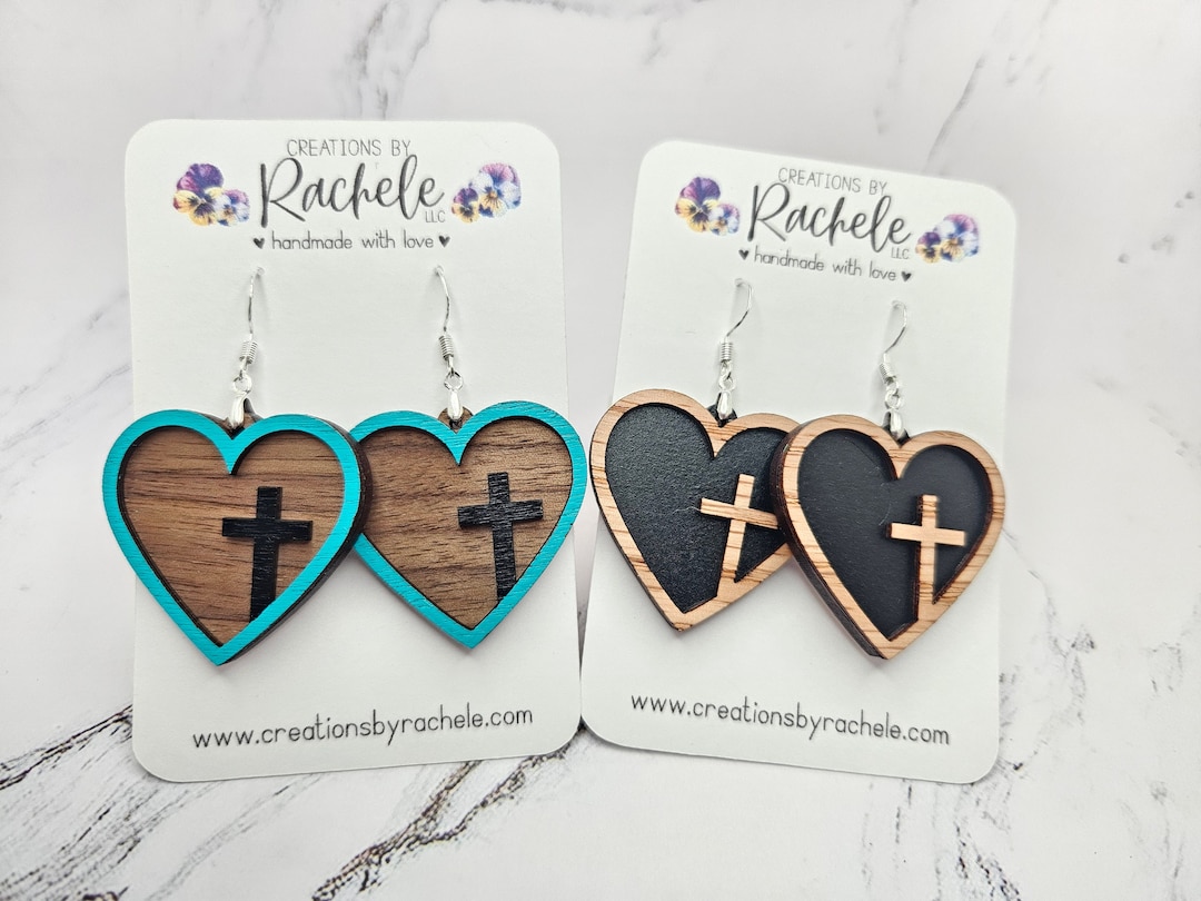 Cross Heart Framed Earrings File, Dangle Digital Laser File, Svg ...