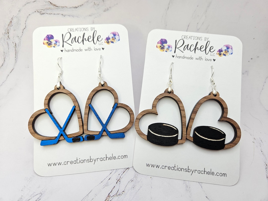 Hockey Sticks and Puck Heart Dangle Earring Svg, Digital Laser File ...