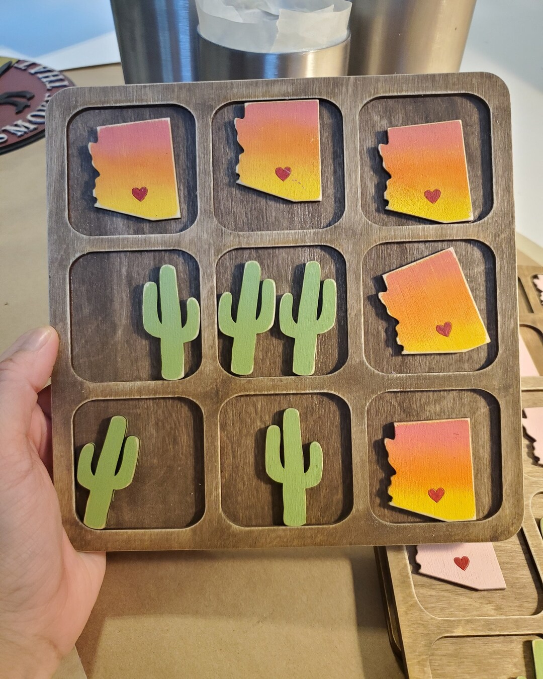Arizona Cactus Tic Tac Toe Game, Tabletop Game, State Game, Wood Game ...