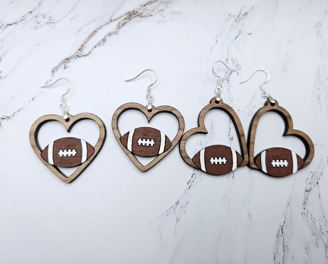 Heart With Football Dangle Earrings File, 2 Versions Digital Laser File ...