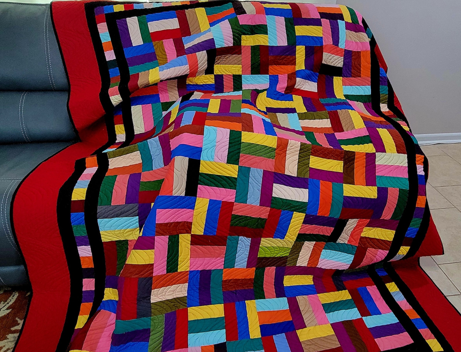 AMISH STYLE Rail Fence Quilt 72x98 Perfect Throw for That TALL Person ...