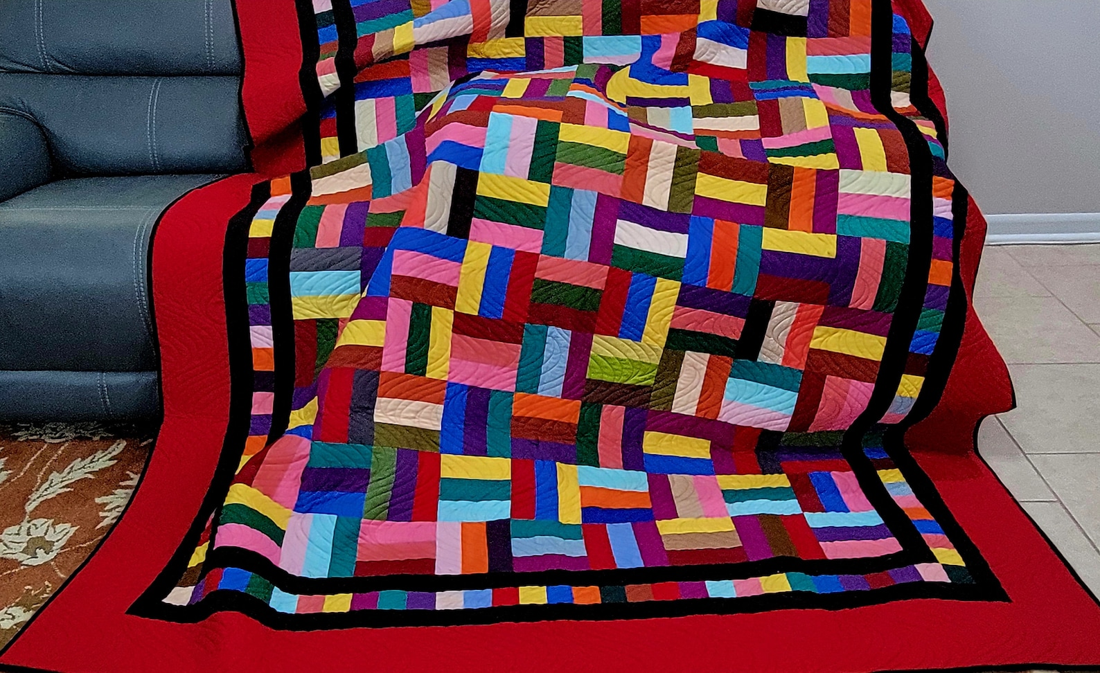 AMISH STYLE Rail Fence Quilt 72x98 Perfect Throw for That TALL Person ...