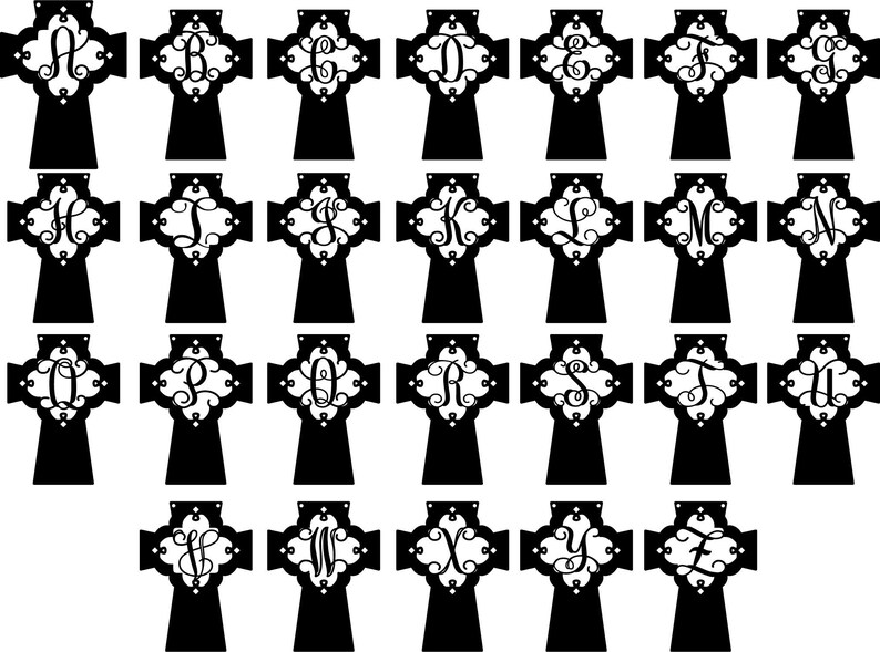 Cross Metal Monogram Framed Initial Letter | Etsy