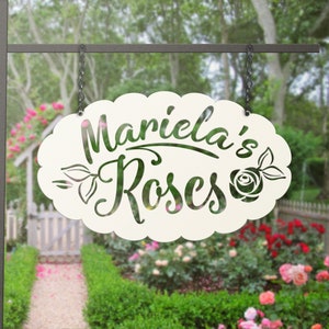 Custom Metal Hanging Rose Garden Sign - Etsy