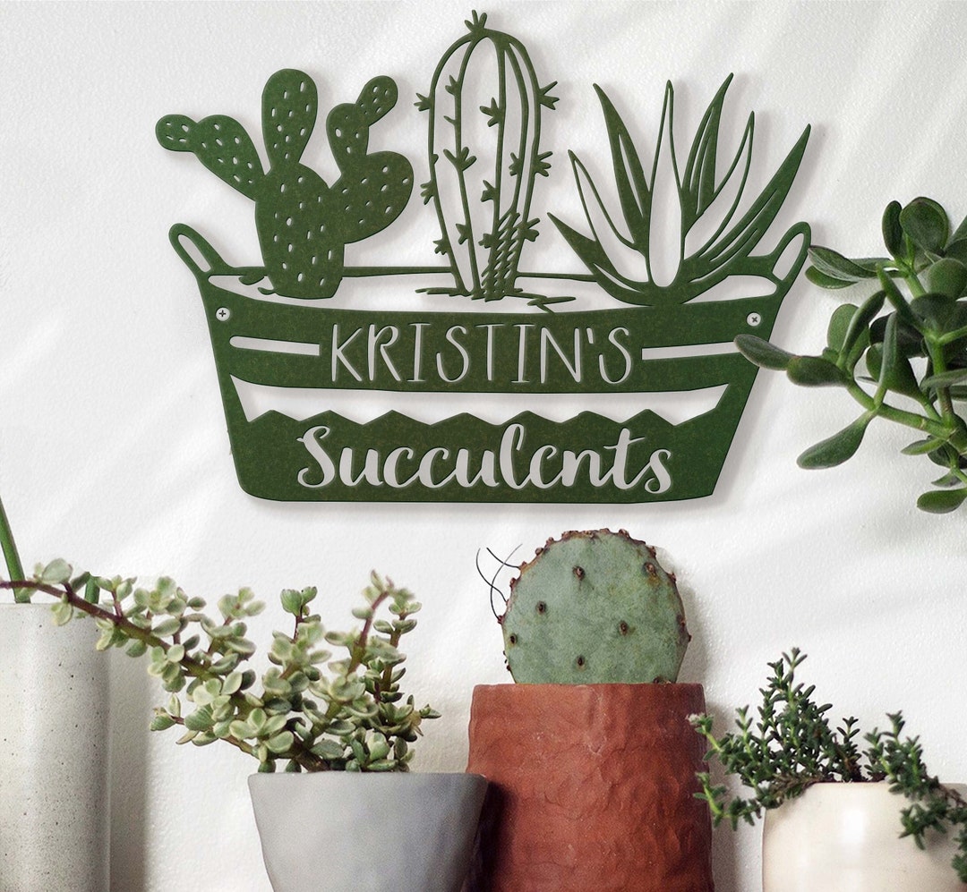 Custom Succulent Metal Sign, Personalized Hanging Cactus Garden Gift - Etsy