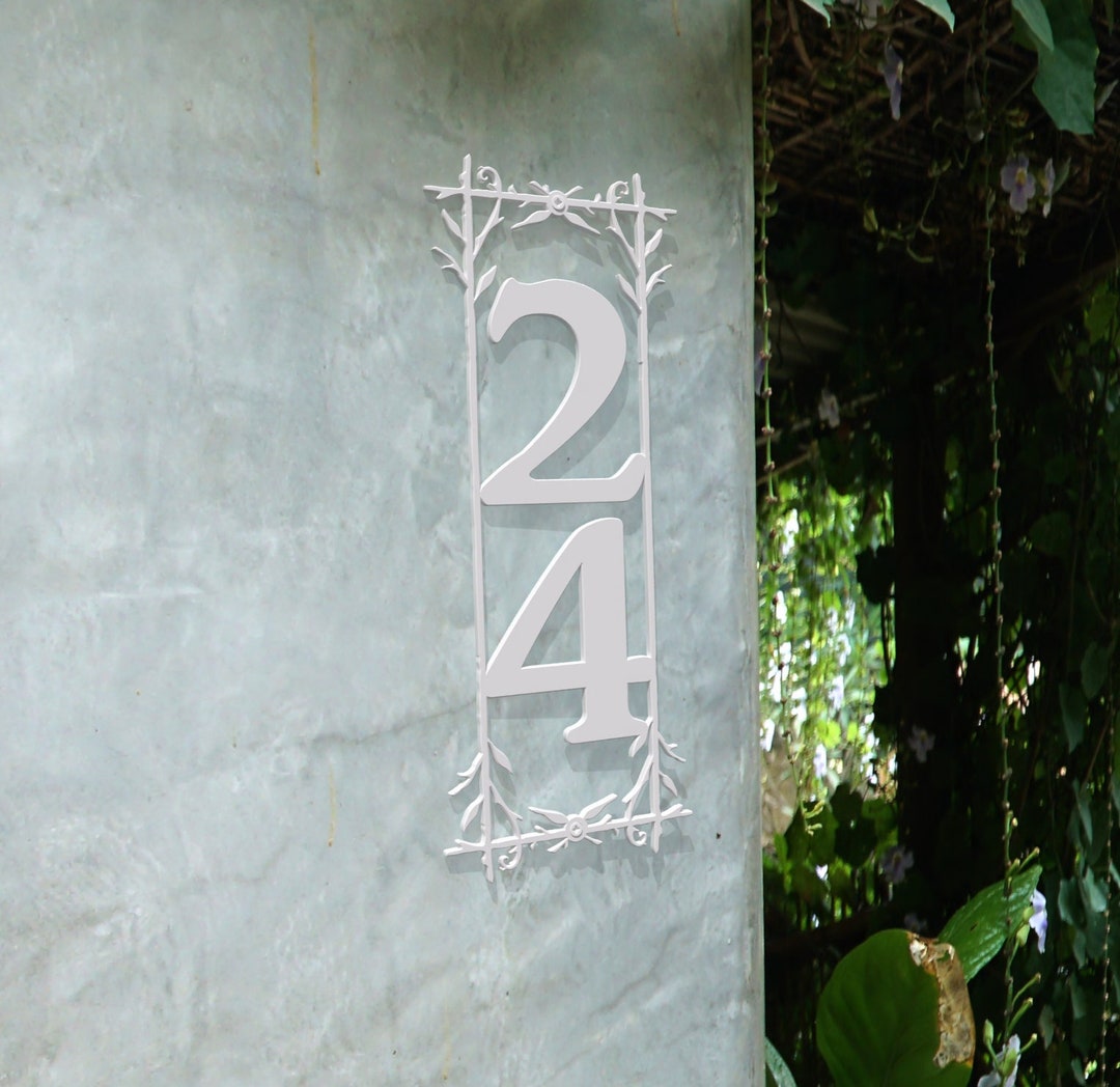 Metal Floral Border Address Sign, Vertical Home or Business Numbers - Etsy